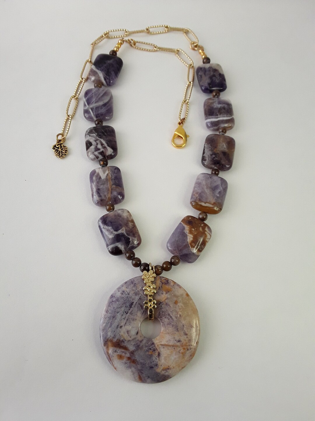 Charoite Donut and Stone Beaded Necklace - Etsy