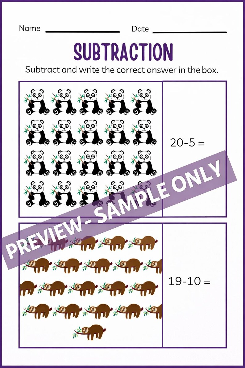 Printable Kindergarten Subtraction Workbook | Math Worksheets up to 20 ...