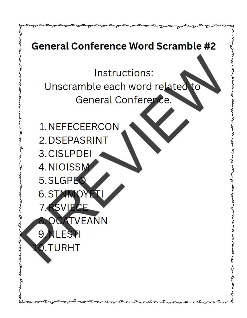 LDS Conference Word Scramble for Kids | Fun General Conference Activity ...