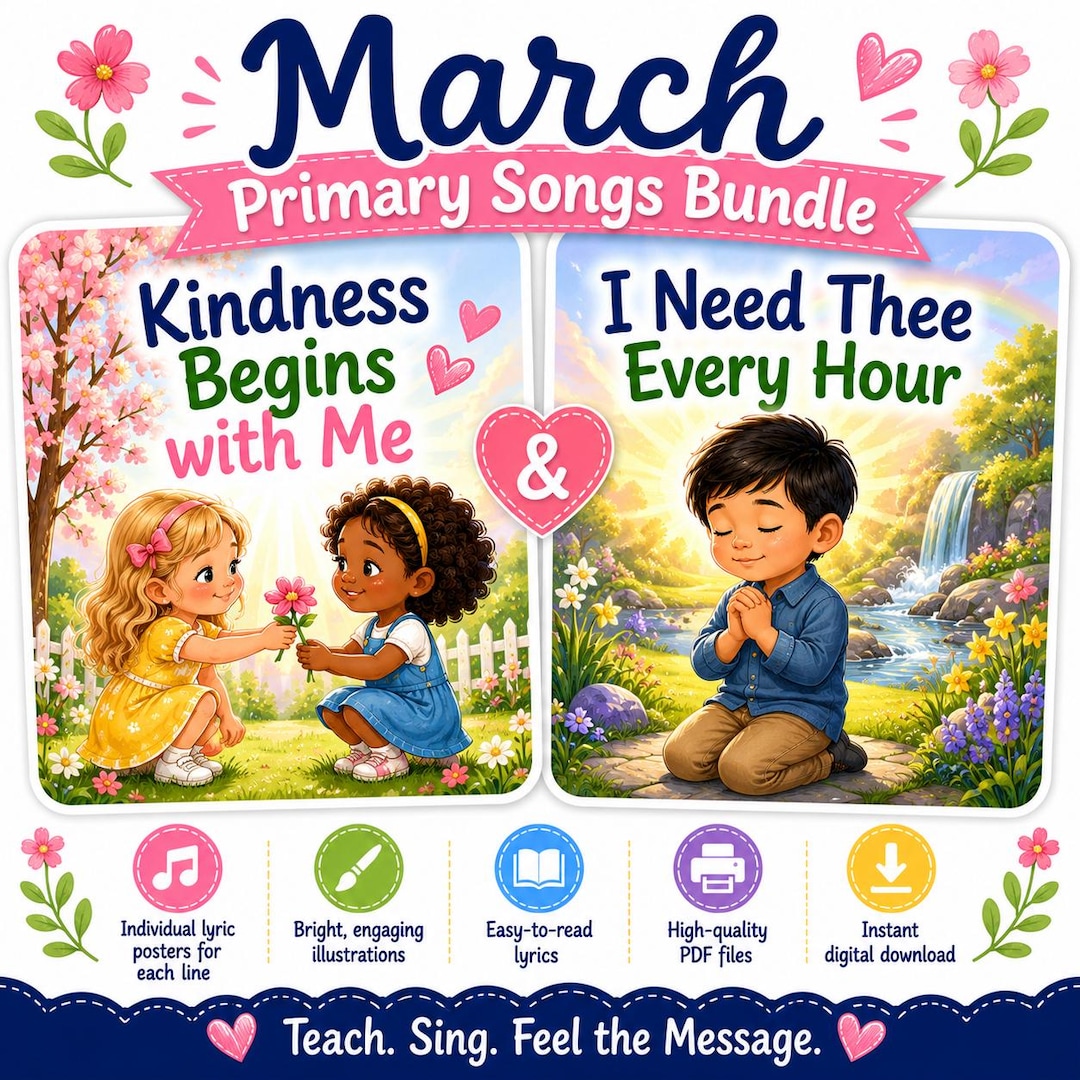 March Primary Songs Printable Bundle | LDS Primary Singing Time Visuals ...