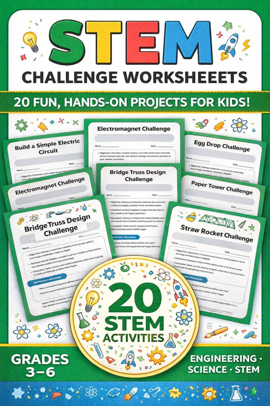 Kids STEM Challenge Worksheets - Printable PDF for Learning - Etsy ...