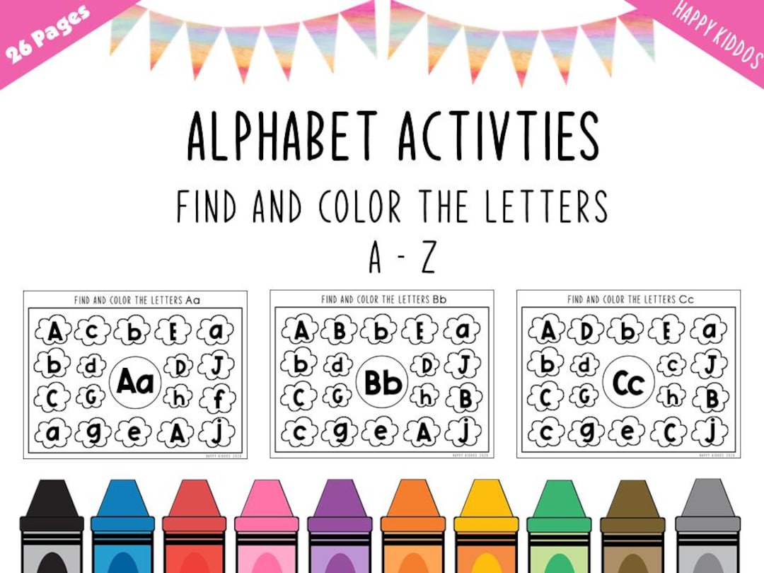 A–Z Alphabet Find and Color Worksheets for Kids - Etsy