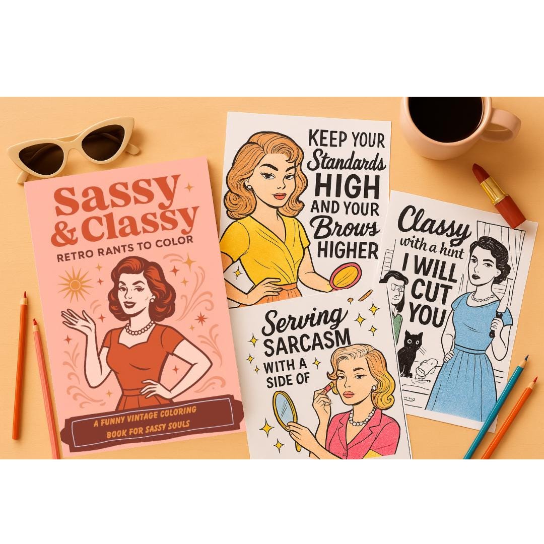 Sassy and Classy: Retro Rants to Color – A Funny Adult Coloring Book - Etsy