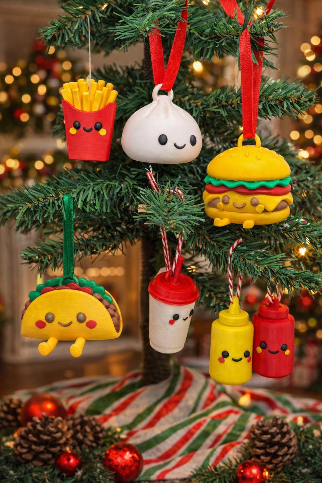 Kawaii Food Christmas Ornaments, 3D Printed Holiday Tree Decorations - Etsy