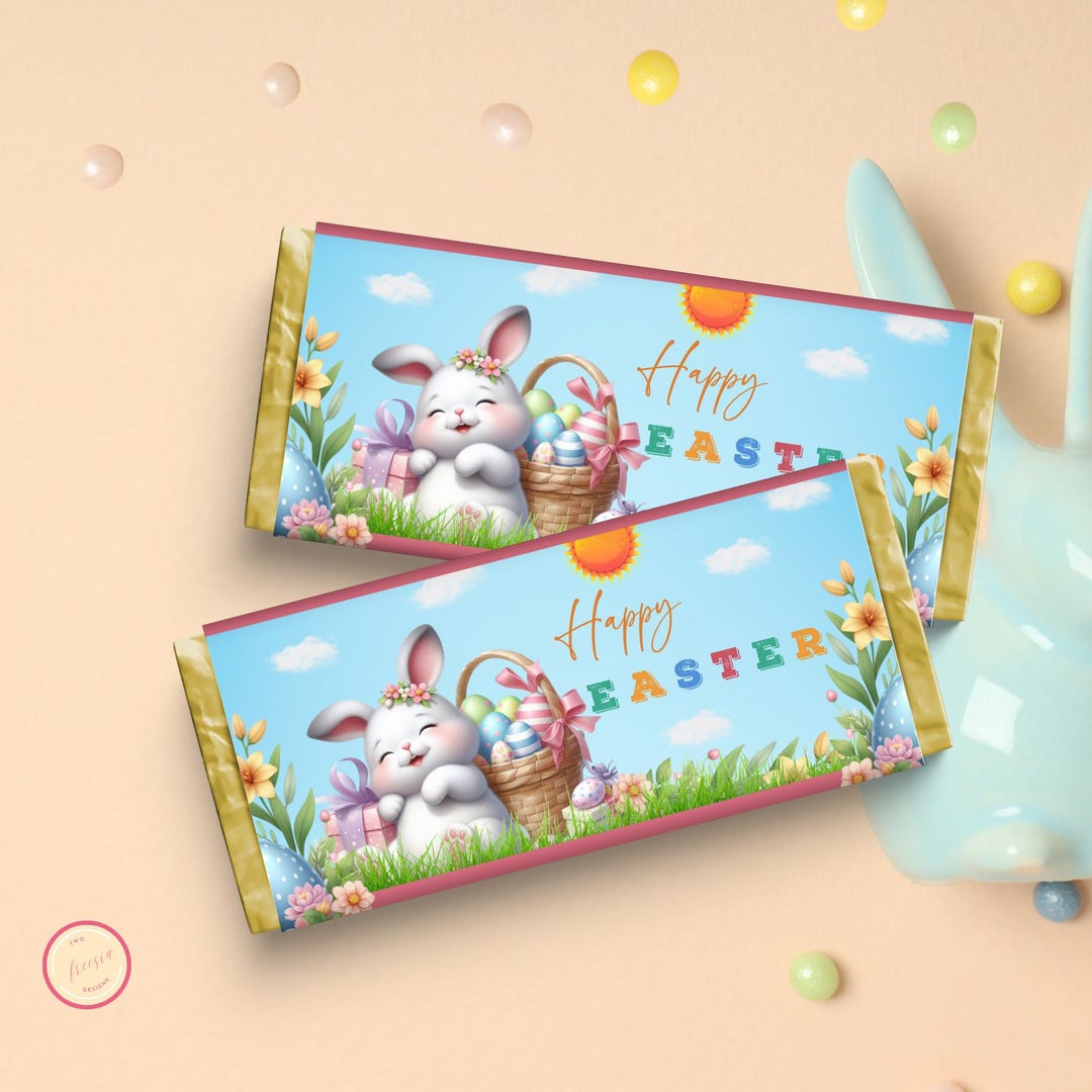 Easter Bunny Chocolate Wrapper Template, Printable Candy Bar Label (PDF ...