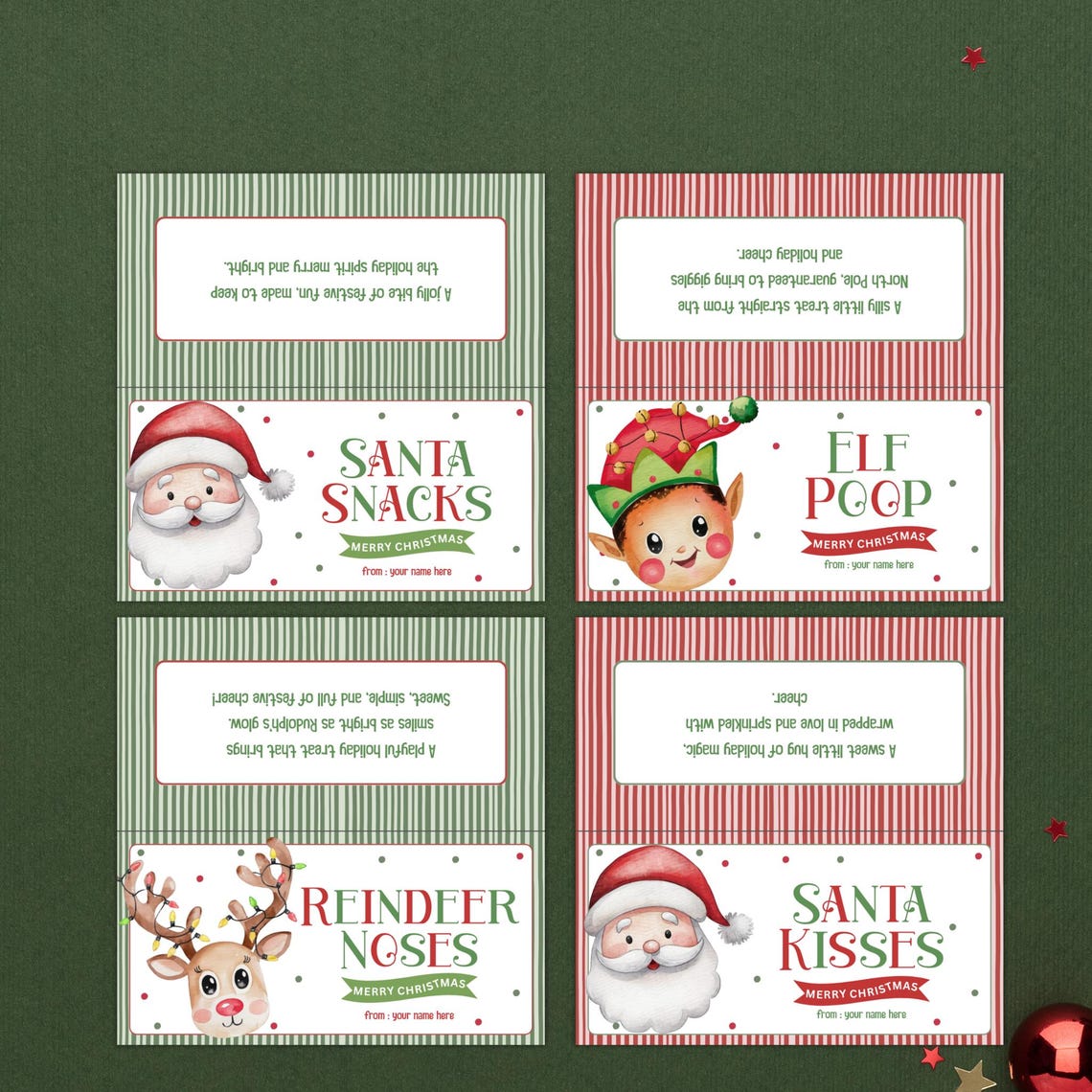 8 Editable Christmas Treat Bag Toppers and Tag Set, Elf Kisses, Elf ...