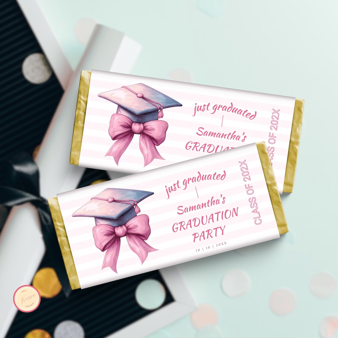 Pink Bow Graduation Chocolate Wrapper: Editable Party Favor (digital ...