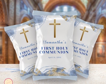 Editable Green First Holy Communion Chip Bag Label, Favor Template ...