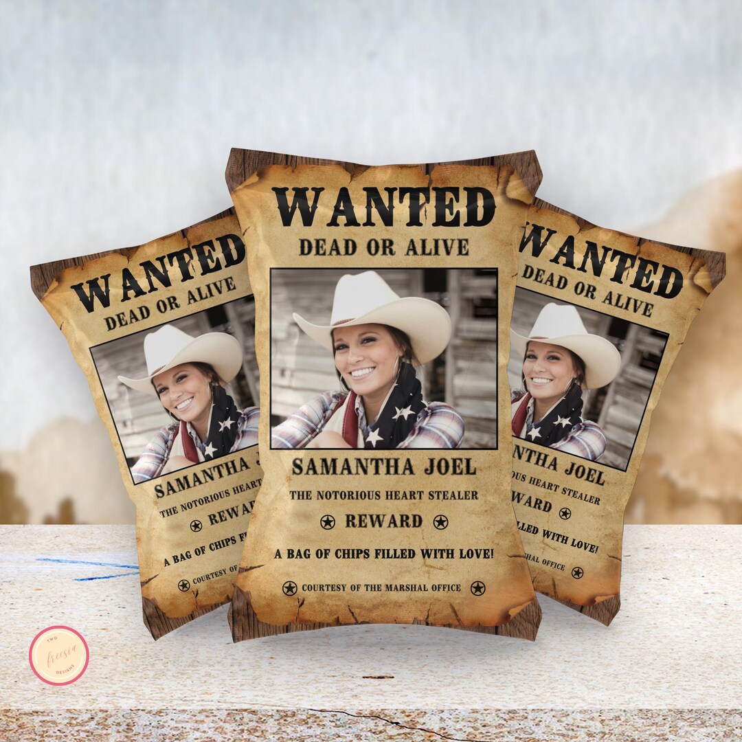 Wanted Poster Chip Bag: Wild West Cowboy Birthday Favor (digital ...