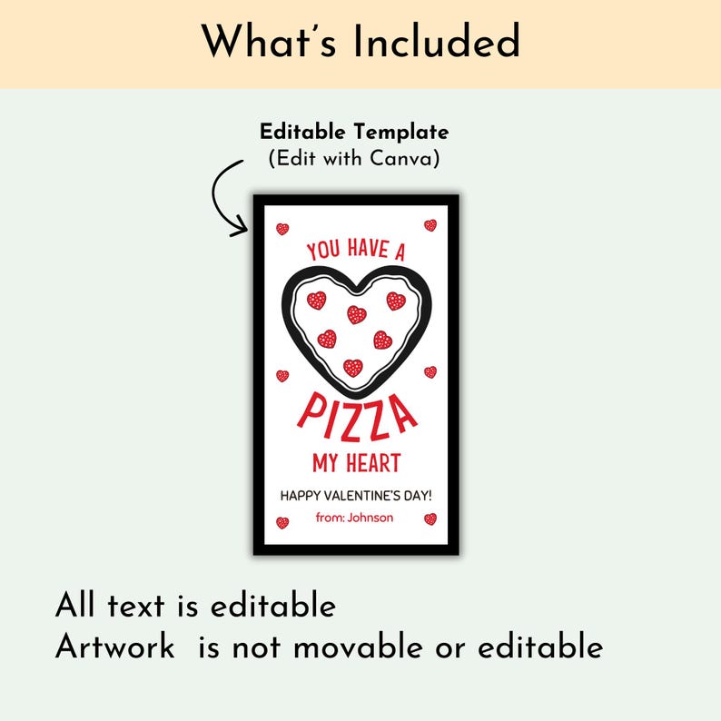 Editable Pizza Valentine's Day Tag | Printable Template - Etsy UK