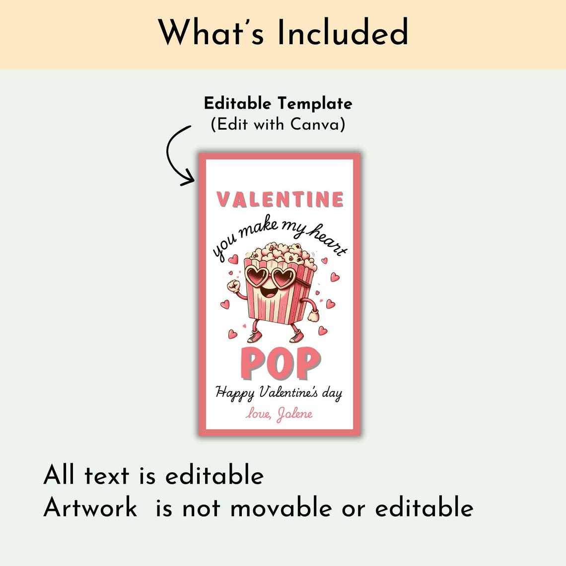 Editable Popcorn Valentine's Day Tag | Printable Template - Etsy