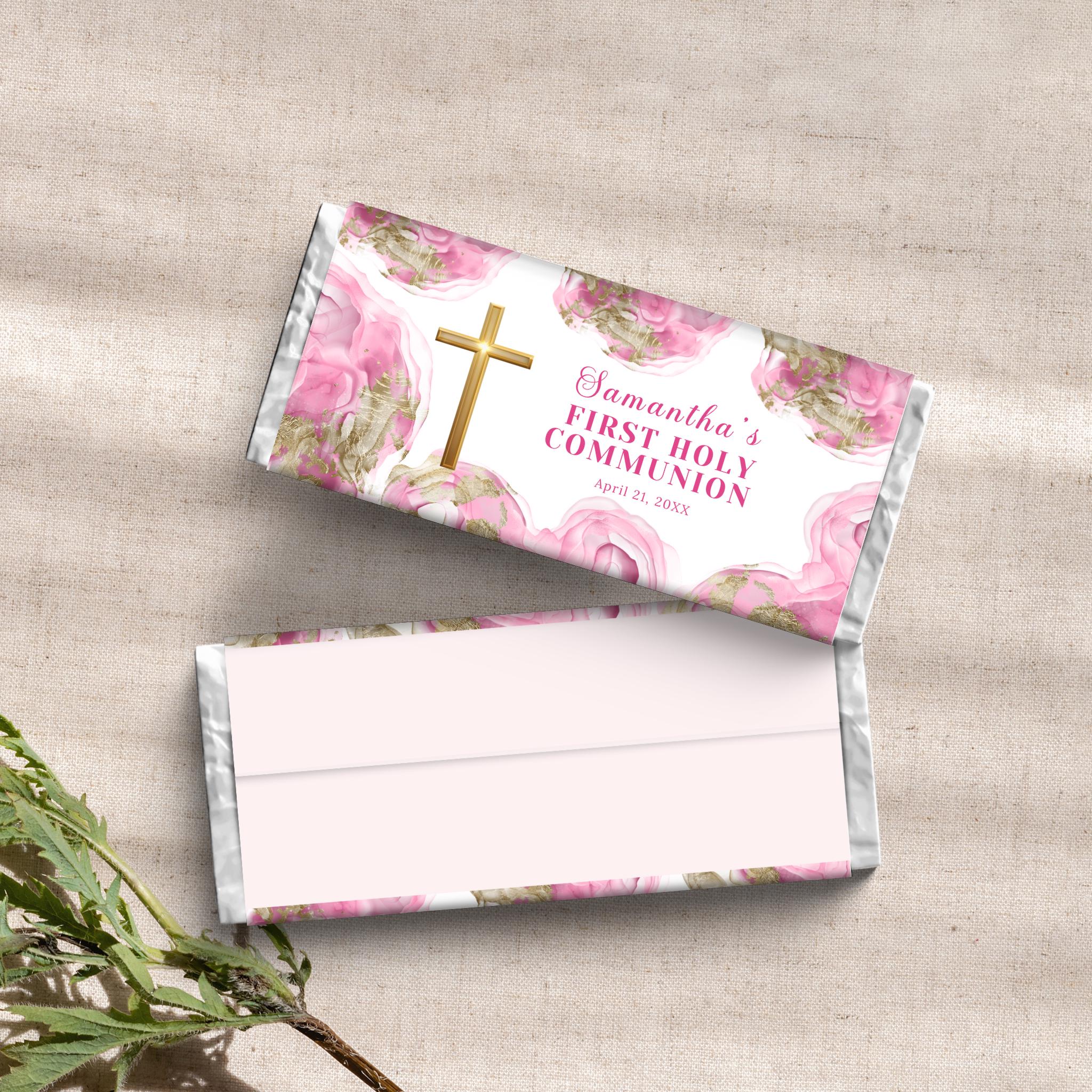 Editable Pink First Holy Communion Chocolate Wrapper, Favor Template ...
