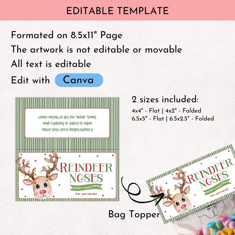 Editable Reindeer Noses Bag Topper Printable, Holiday Bag Topper ...