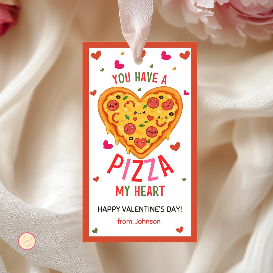Editable Pizza Valentine's Day Tag | Printable Template - Etsy