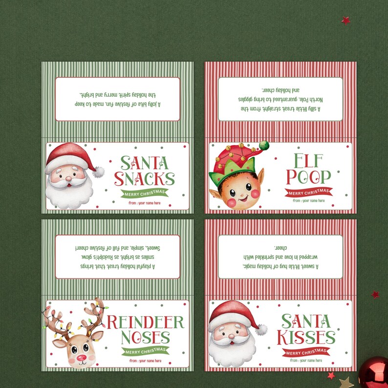 8 Editable Christmas Treat Bag Toppers Set, Elf Kisses, Elf Poop ...