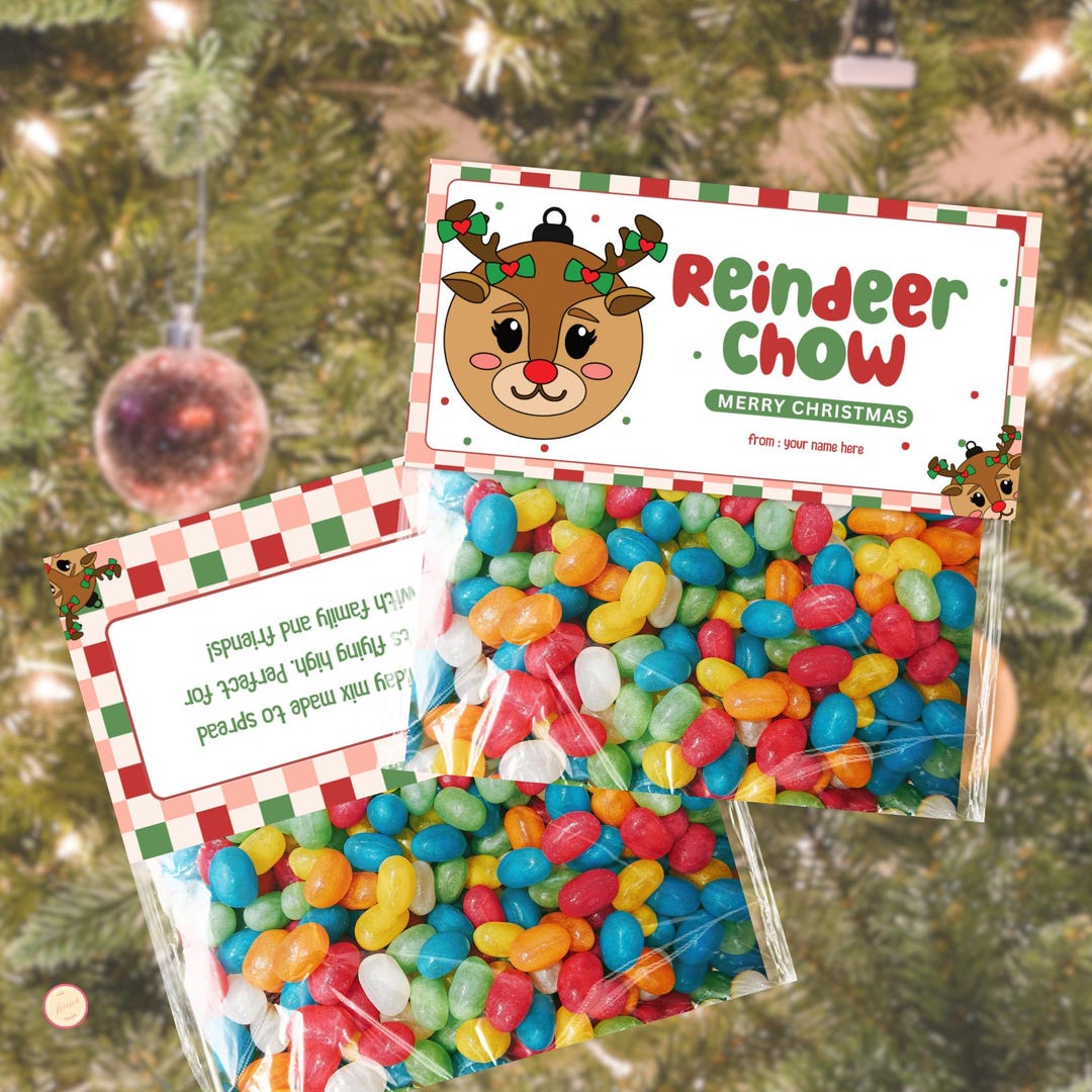 Editable Reindeer Chow Bag Topper Printable, Holiday Bag Topper ...