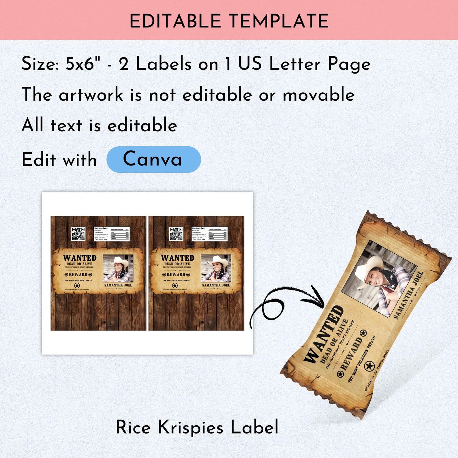 Editable Wild West Party Favor Template: Cowboy Birthday (digital ...