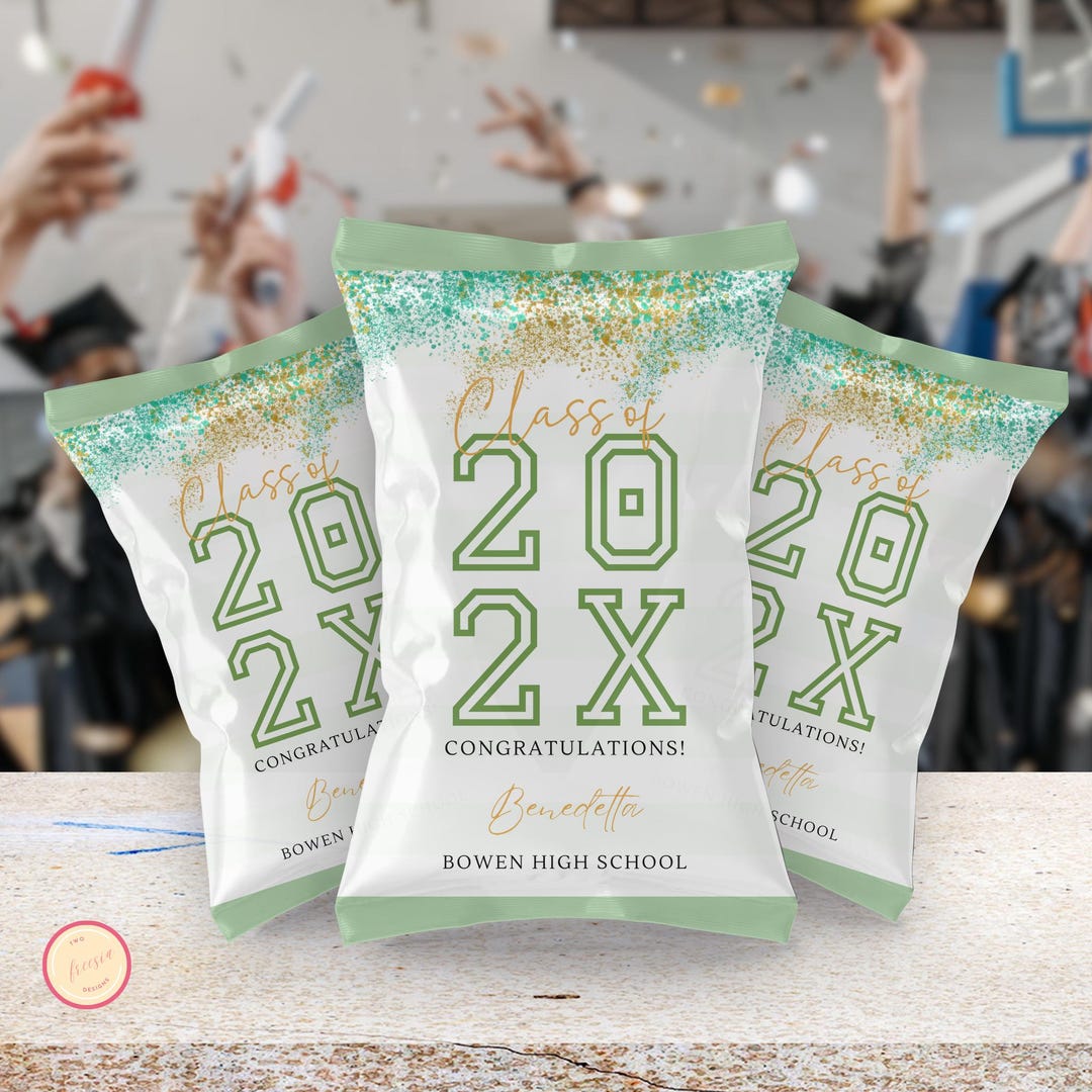 Graduation Chip Bag, Printable Favor Digital Download, Editable Green ...