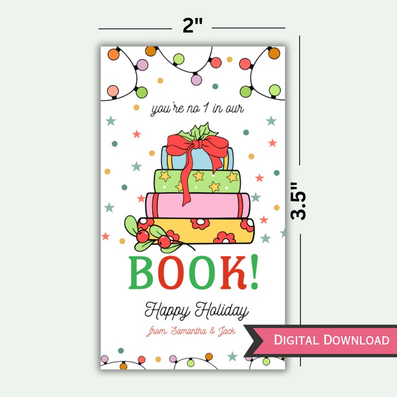 Editable Book Christmas Gift Tag, Number 1 in Our Book, Teacher Holiday ...