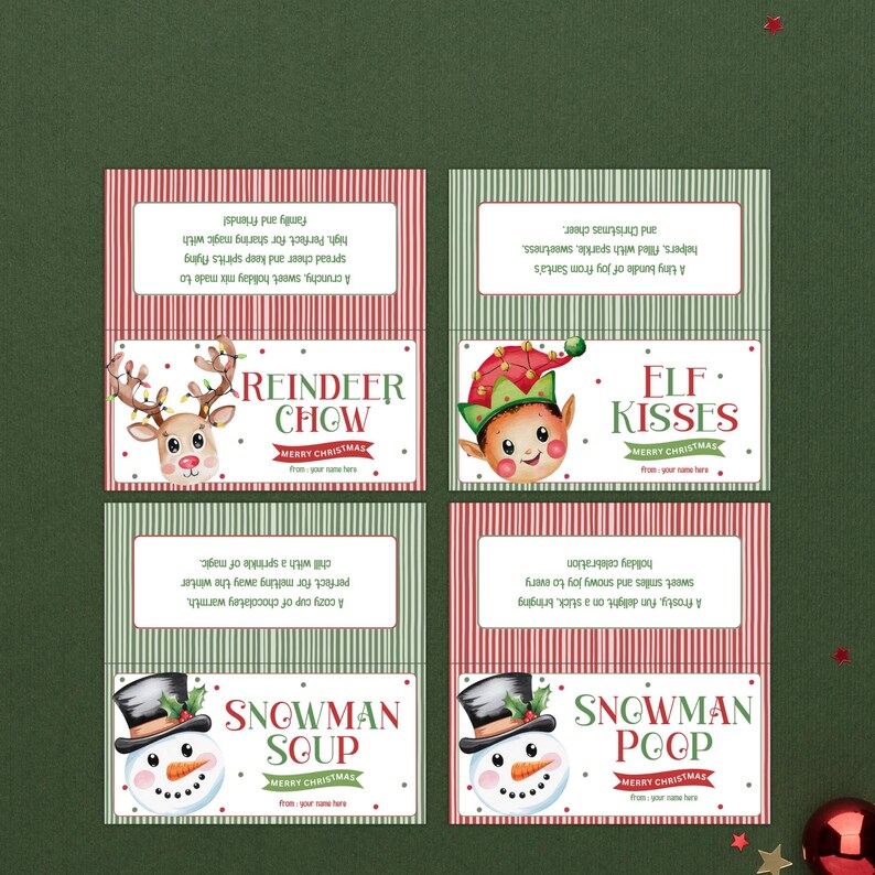 8 Editable Christmas Treat Bag Toppers Set, Elf Kisses, Elf Poop ...