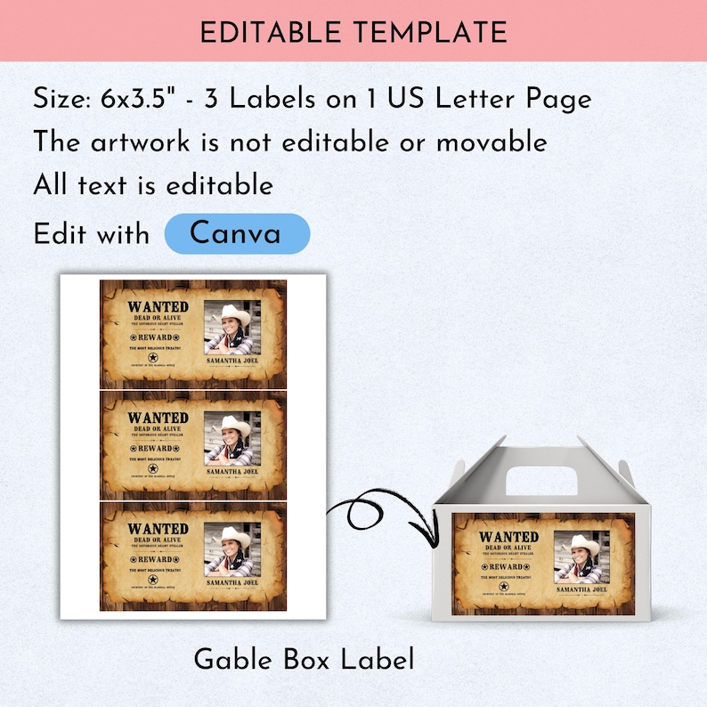 Editable Wild West Party Favor Template: Cowboy Birthday (digital ...