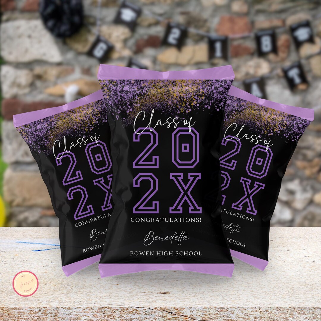 Purple and Black Graduation Chip Bag Wrapper, Editable Template ...