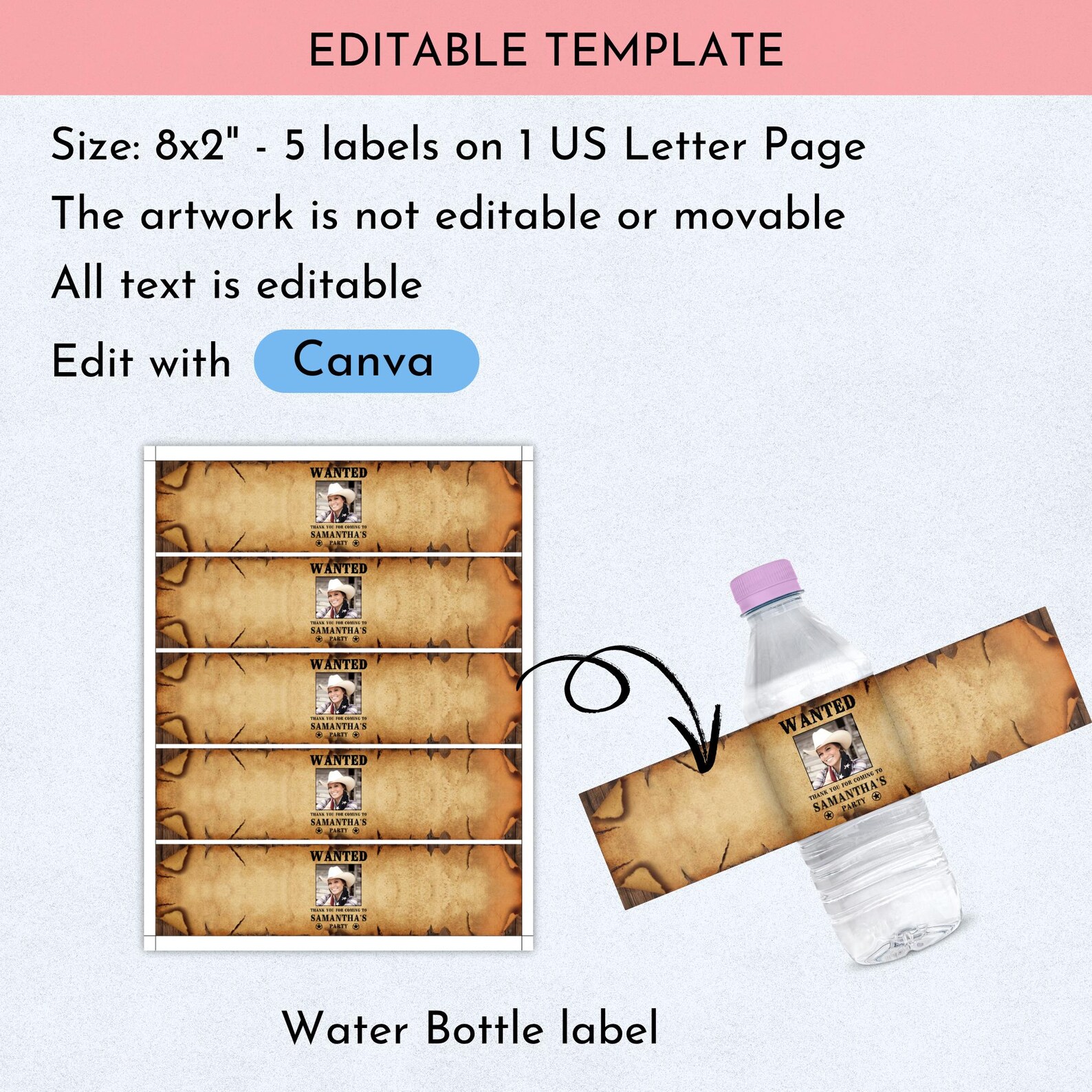 Editable Wild West Party Favor Template: Cowboy Birthday (digital ...
