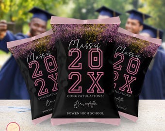 Pink Bow Graduation Hat Chip Bag, Printable Favor Digital Download ...