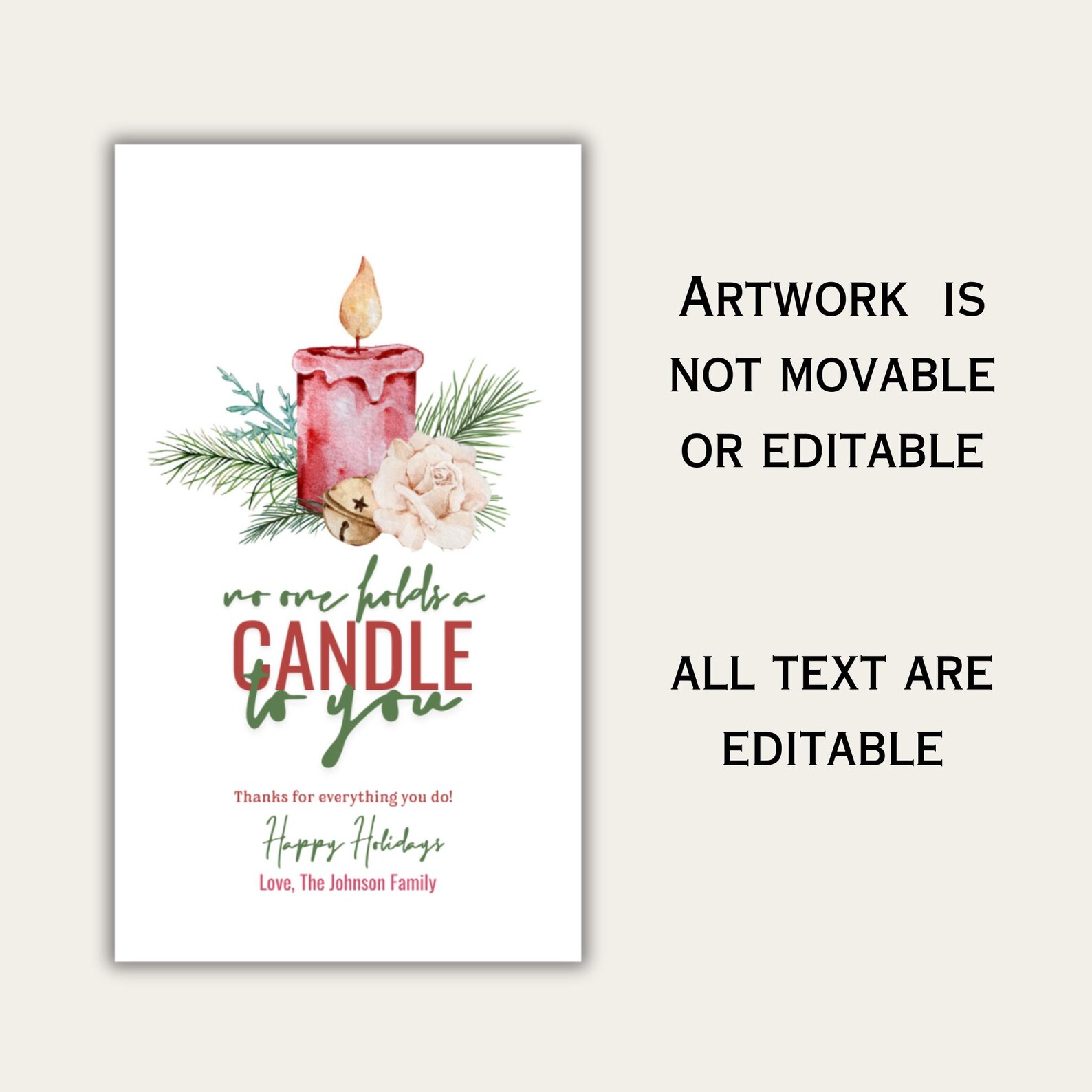 Christmas Candle Gift Tags, No One Holds a Candle to You, Holiday ...