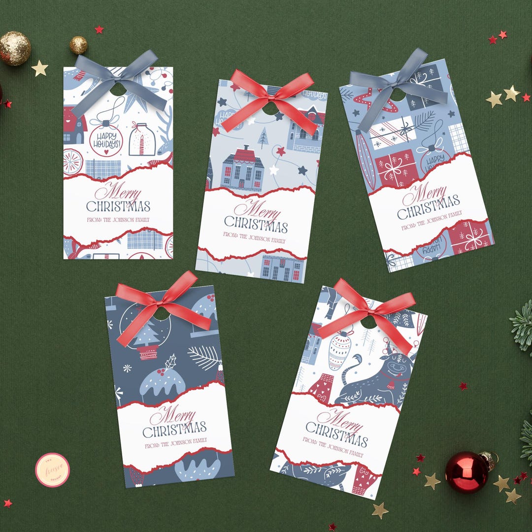 Editable Christmas Gift Tags, Blue Winter Set (digital Download) - Etsy