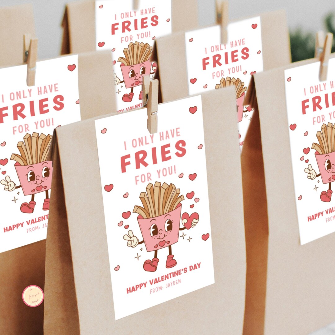 Editable French Fries Valentine's Day Tag | Printable Template - Etsy
