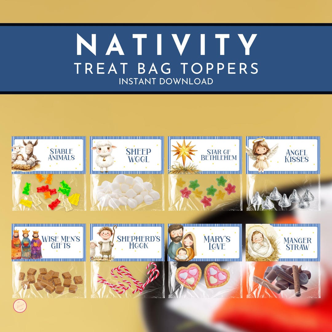 8 Printable Nativity Christmas Treat Bag Toppers Set for Kids, Chruch ...