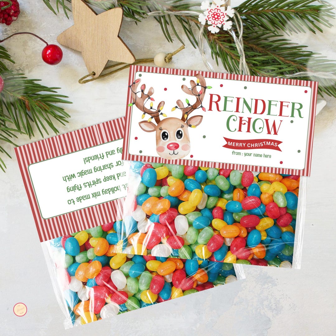 Editable Reindeer Chow Bag Topper Printable, Holiday Bag Topper ...