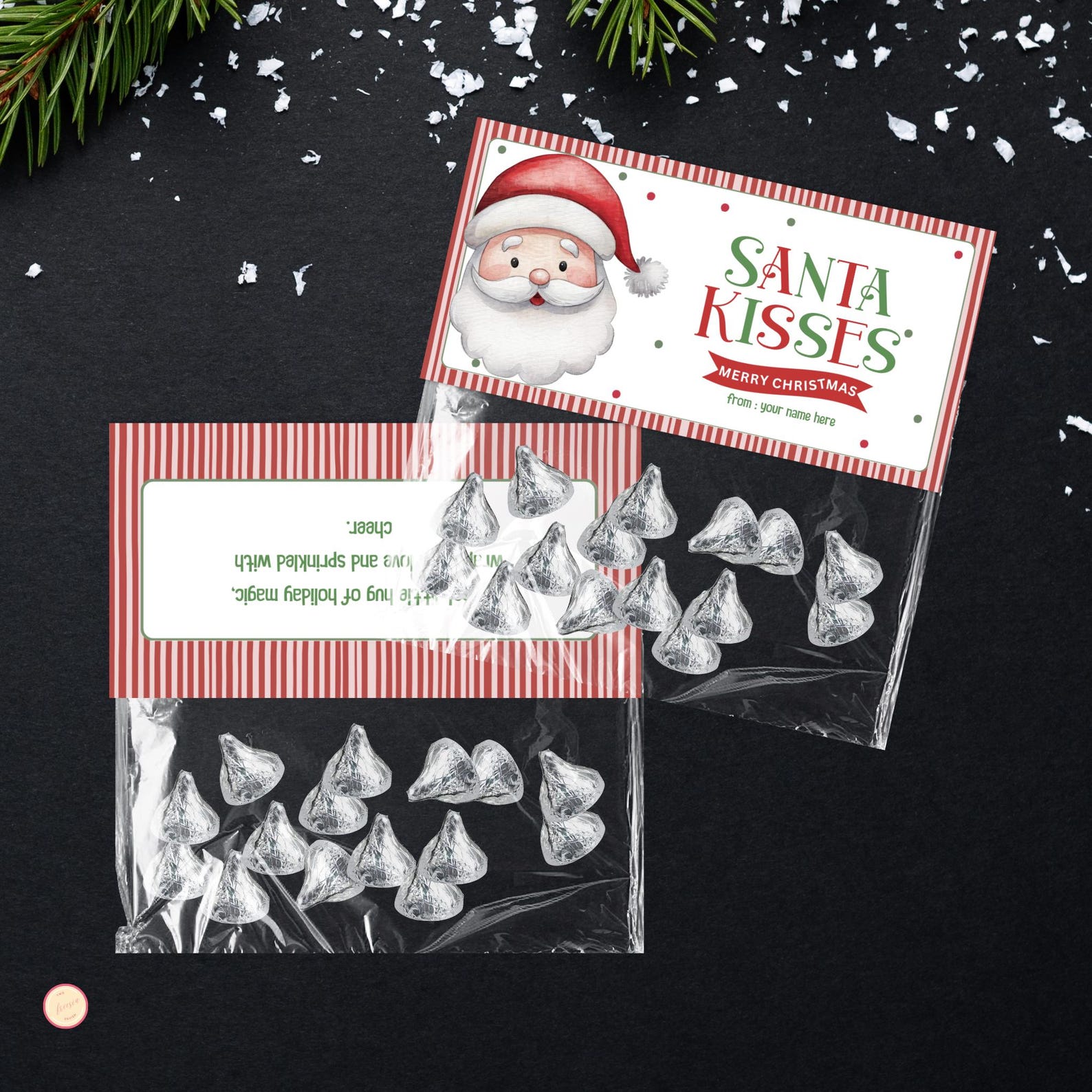 Editable Santa Kisses Bag Topper Printable, Holiday Bag Topper ...