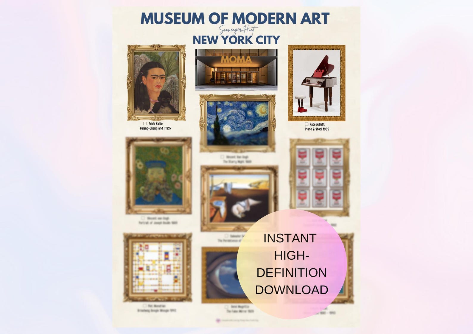 Printable New York City MOMA Museum Scavenger Hunt | NYC To-do List ...