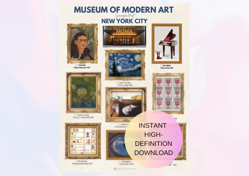 Printable New York City MOMA Museum Scavenger Hunt | NYC To-do List ...