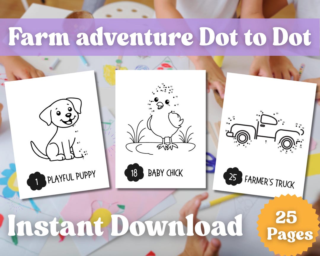 Farm Animals Dot to Dot for Kids Ages 3-7: 25 Fun Connect the Dots ...
