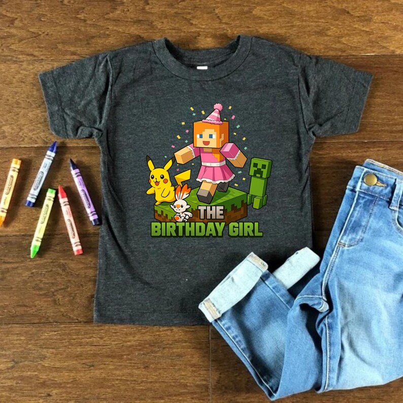 Personalized Birthday Girl Shirt for Kids, Minecraft Inspired Pixel ...