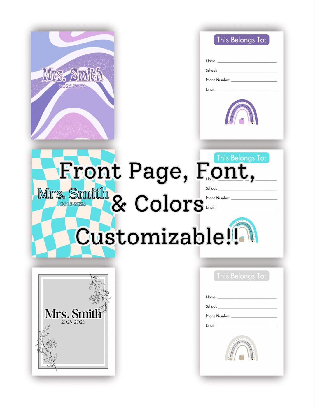 2025-2026 Teacher Planner Printable | Personalized Cover, Fonts ...