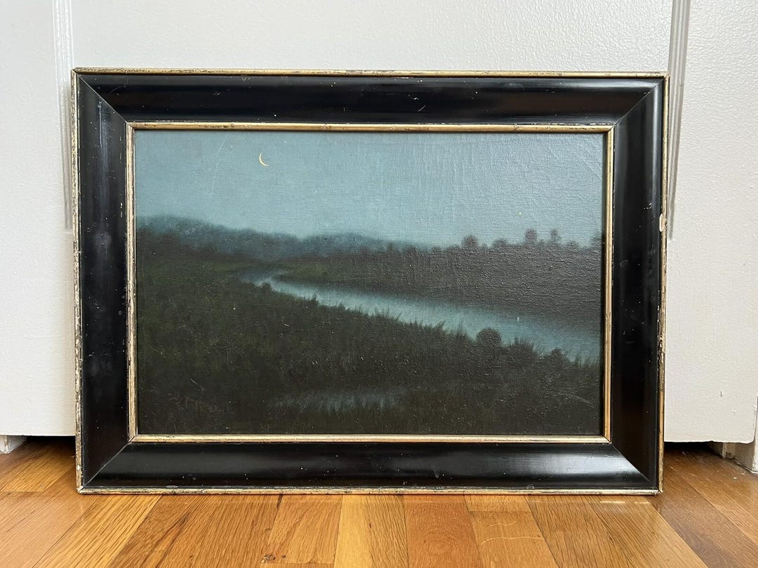 Antique 1903 Benson Bond Moore Oil Painting Night on the Potomac River ...