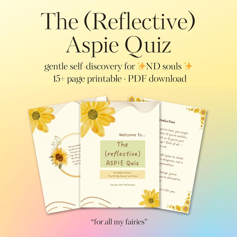 Reflective Aspie Quiz Printable | Self-discovery Worksheet for ...