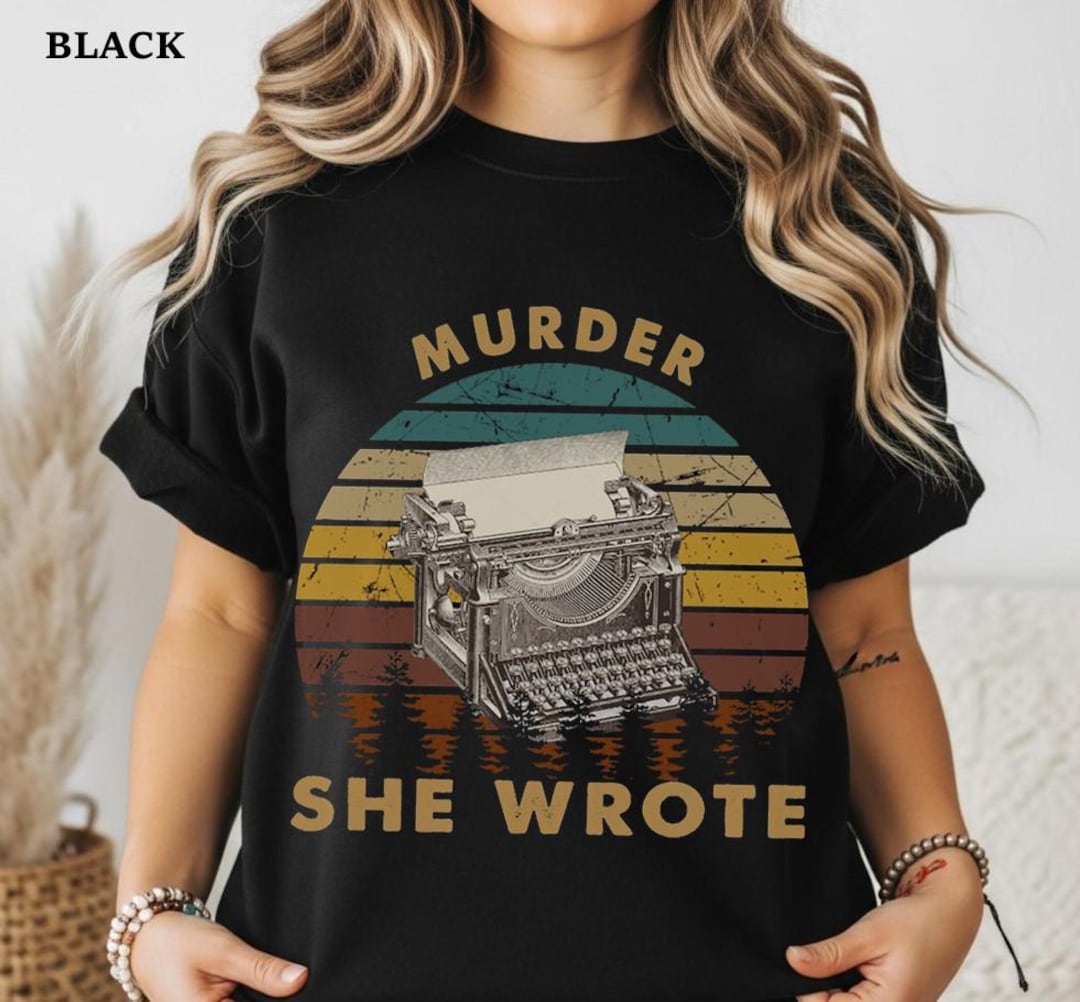 Retro She Wrote Typewriter Unisex Shirts, Murder Mystery Sunset Vintage ...