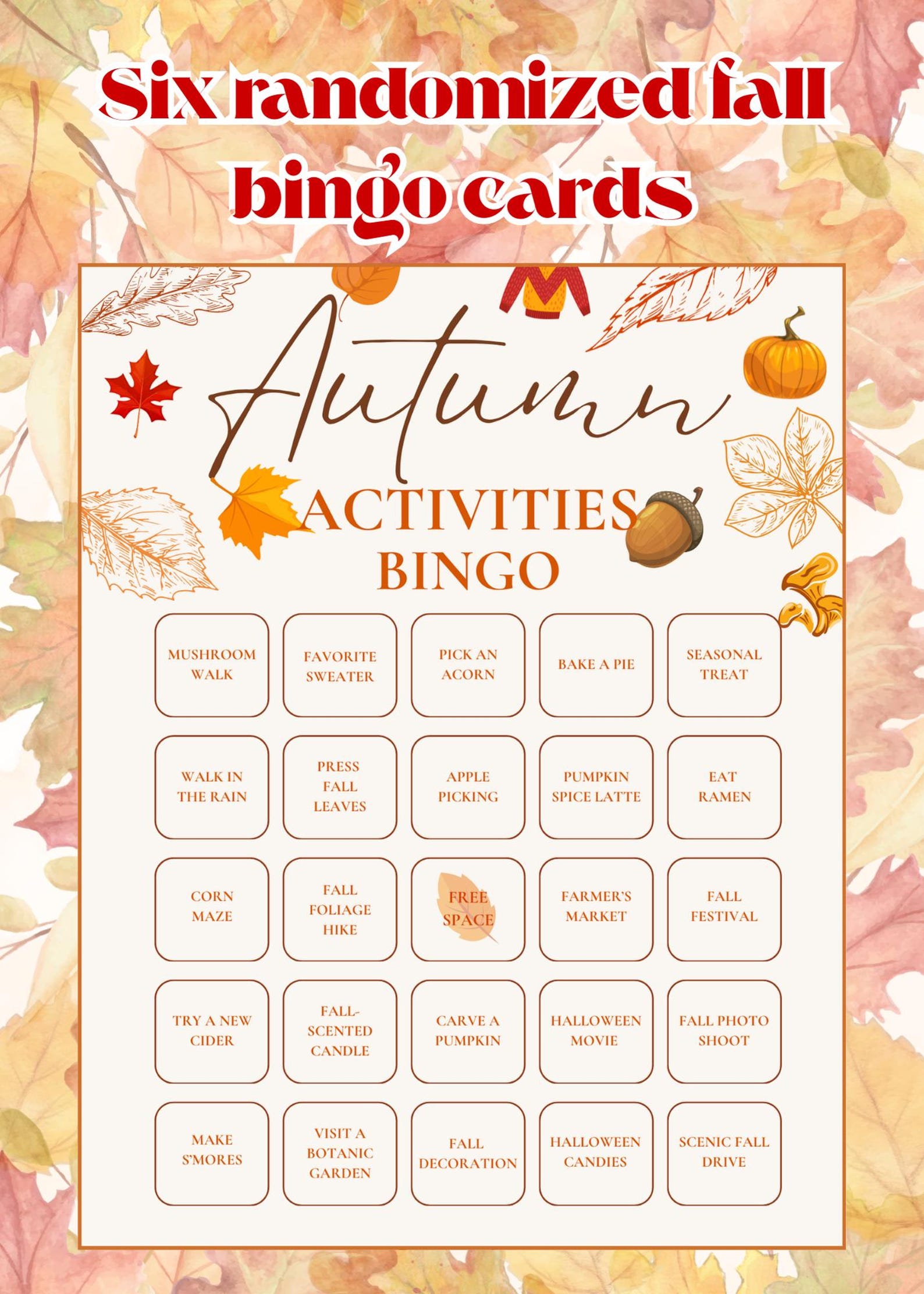 Fall Bingo Printable Game: Family Autumn Activity (digital Download) - Etsy