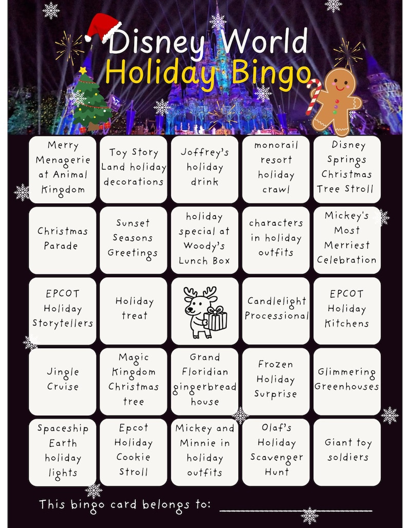 Disney World Holiday Bingo Printable, Disney Vacation Scavenger Hunt ...