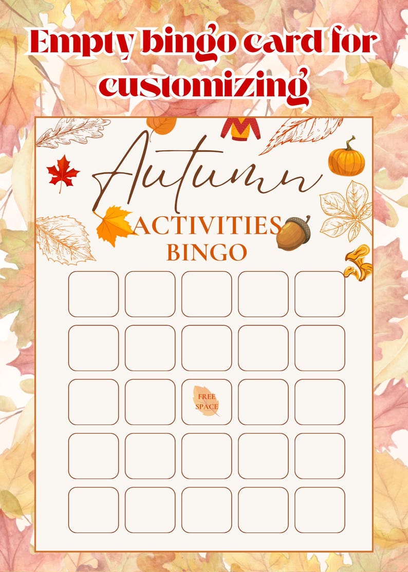 Fall Bingo Printable Game: Family Autumn Activity (digital Download) - Etsy