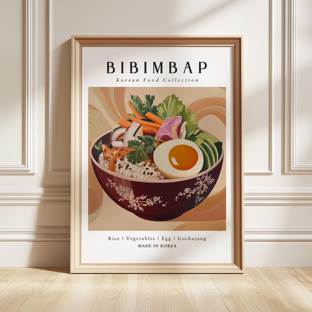 Bibimbap Art Print, Korean Food Poster, Rice Bowl Kitchen Decor, Foodie ...