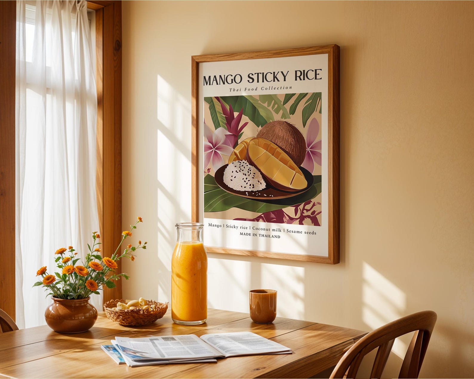 Mango Sticky Rice Art Print, Thai Dessert Poster, Kitchen Wall Decor ...