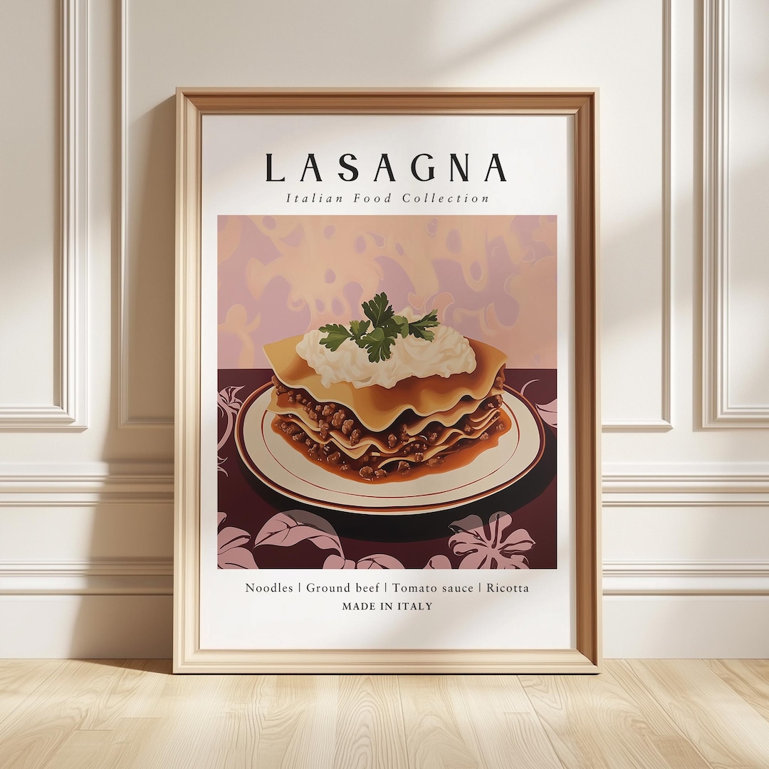 Lasagna Art Print, Italian Comfort Food Poster, Rustic Kitchen Decor ...