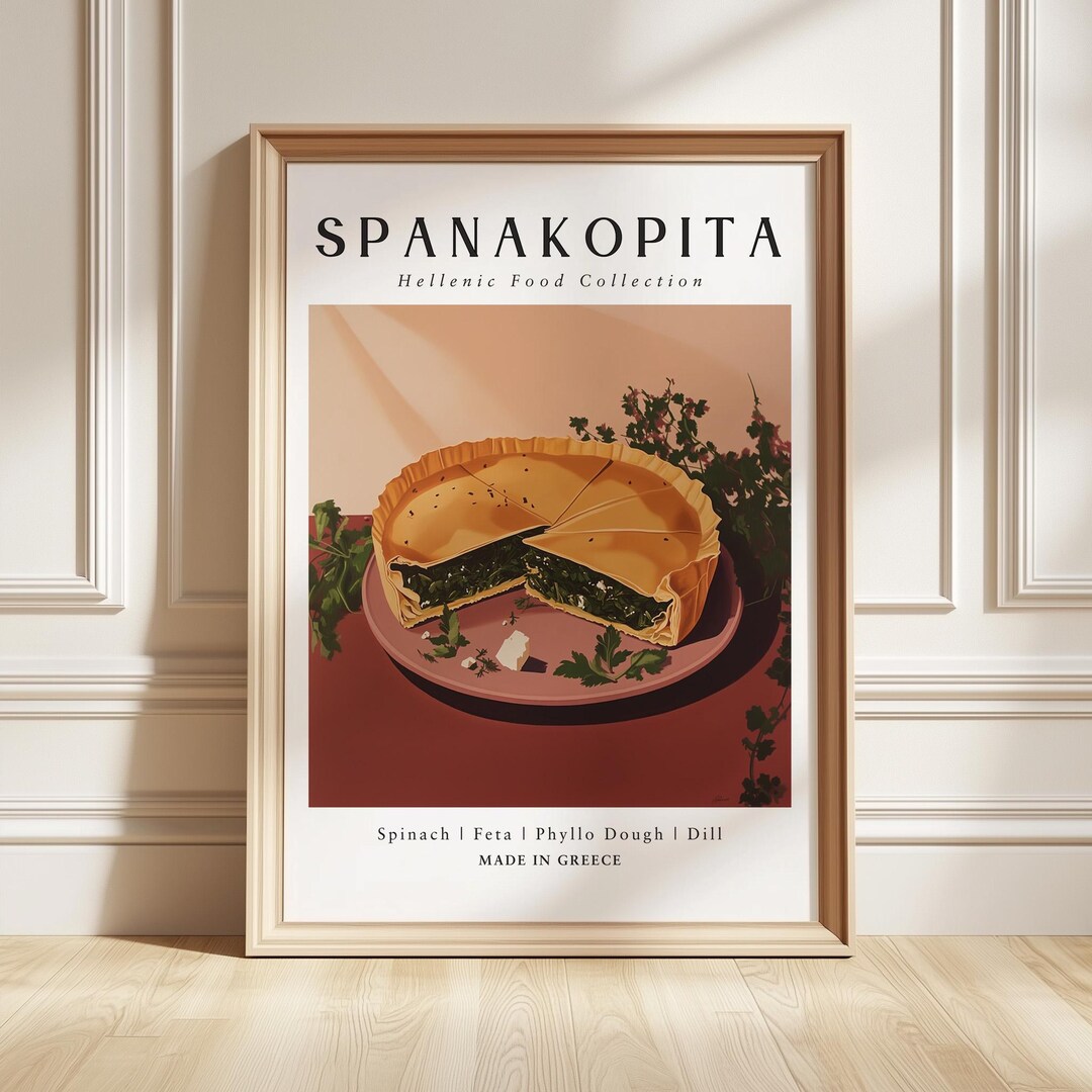 Spanakopita Art Print, Greek Food Poster, Mediterranean Kitchen Decor ...
