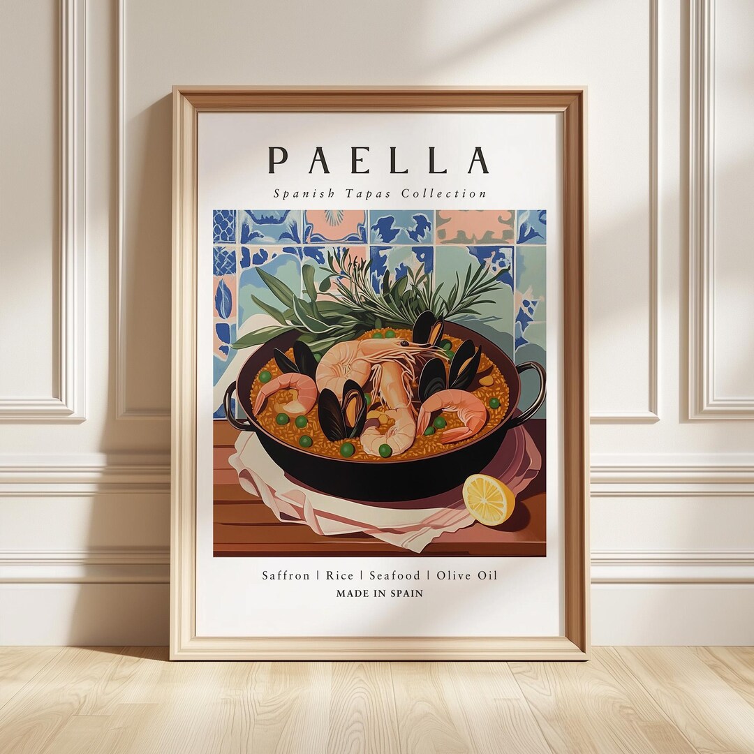 Paella Art Print, Spanish Food Poster, Mediterranean Kitchen Decor ...